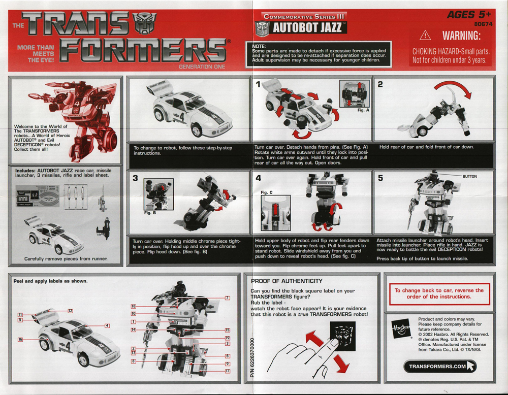 Series III Autobot Jazz (Transformers, Commemorative Series (Reissue ...