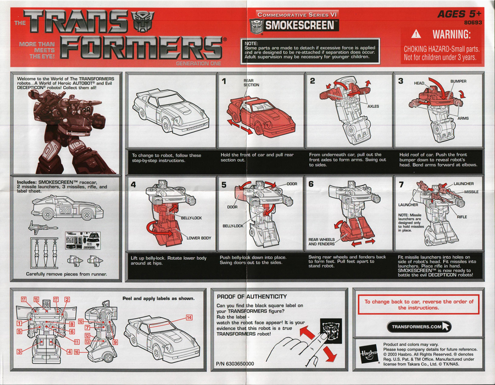Series VI Smokescreen (Transformers, Commemorative Series (Reissue ...