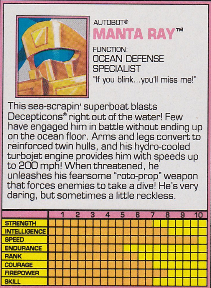 Rotor Force Manta Ray (Transformers, G2, Autobot) | Transformerland.com ...