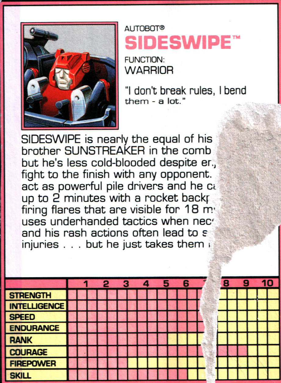 Autobot Cars Sideswipe (Transformers, G2, Autobot) | Transformerland ...