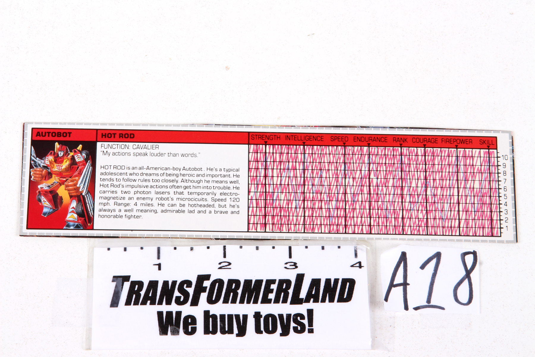 Transformers® G1 Hot Rod Tech Specs or Stats Card SKU 347622 ...