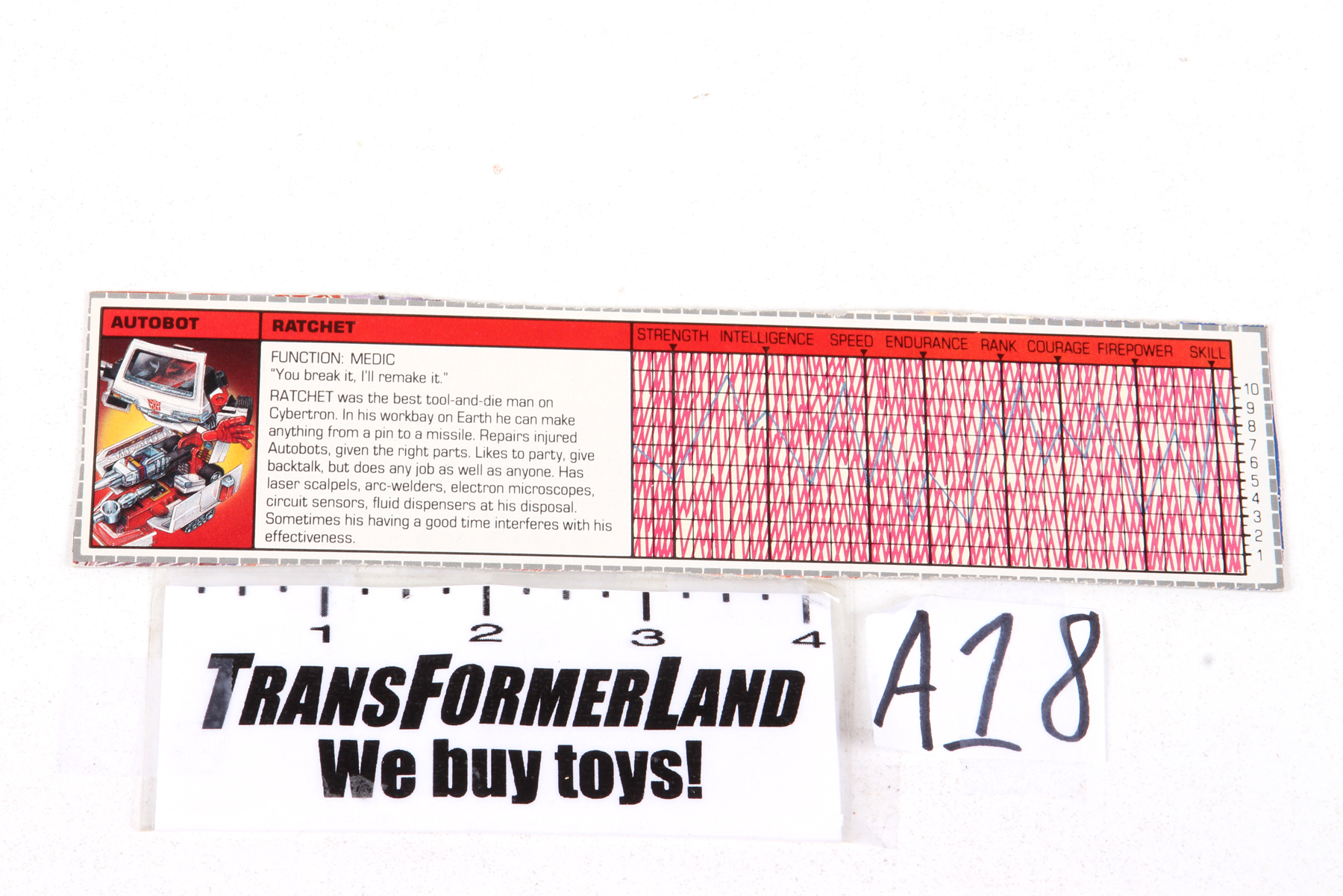 Transformers® G1 Ratchet Tech Specs or Stats Card SKU 347578 ...
